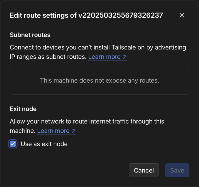 Konfiguration des Tailscale Exit Nodes in der Admin Console